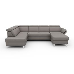 Sit & More Wohnlandschaft SIT & MORE, B:317cm H:84cm T:93cm, grau, Sofas, "Vincenzo U-Form", inklusive Kopfteilverstellung, wahlweise mit Bettfunktion,