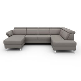Sit & More Wohnlandschaft SIT & MORE, B:317cm H:84cm T:93cm, grau, Sofas, "Vincenzo U-Form", inklusive Kopfteilverstellung, wahlweise mit Bettfunktion,