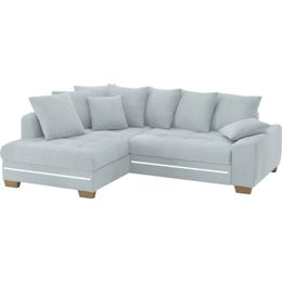 Ecksofa MR. COUCH, B:243cm H:88cm T:190cm, grau, Novaclean Avanti (100% Polyester), Wohnzimmer, Sofas, "Nikita II, L-Form", mit Kaltschaum, RGB-LED
