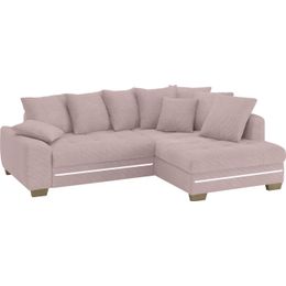 Ecksofa MR. COUCH, B:243cm H:88cm T:190cm, rosa, Stripes (92% Polyester / 8% Nylon), Wohnzimmer, Sofas, "Nikita II, L-Form", mit Kaltschaum, RGB-LED
