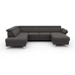 Sit & More Wohnlandschaft SIT & MORE, B:317cm H:84cm T:93cm, grau, Sofas, "Vincenzo U-Form", inklusive Kopfteilverstellung, wahlweise mit Bettfunktion,