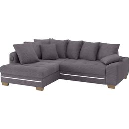 Ecksofa MR. COUCH, B:243cm H:88cm T:190cm, grau, Stripes (92% Polyester / 8% Nylon), Wohnzimmer, Sofas, "Nikita II, L-Form", mit Kaltschaum, RGB-LED,