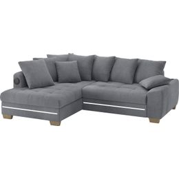 Ecksofa MR. COUCH, B:243cm H:88cm T:190cm, grau, Novaclean Avanti (100% Polyester), Wohnzimmer, Sofas, "Nikita II, L-Form", mit Kaltschaum, RGB-LED,