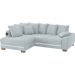 Ecksofa MR. COUCH, B:243cm H:88cm T:190cm, grau, Novaclean Avanti (100% Polyester), Wohnzimmer, Sofas, "Nikita II, L-Form", mit Kaltschaum, RGB-LED,