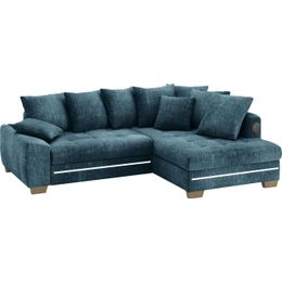 Ecksofa MR. COUCH, B:243cm H:88cm T:190cm, blau, Dolce (100% Polyester), Wohnzimmer, Sofas, "Nikita II, L-Form", mit Kaltschaum, RGB-LED,