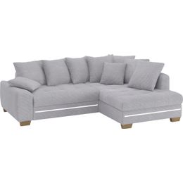 Ecksofa MR. COUCH, B:243cm H:88cm T:190cm, grau, Stripes (92% Polyester / 8% Nylon), Wohnzimmer, Sofas, "Nikita II, L-Form", mit Kaltschaum, RGB-LED
