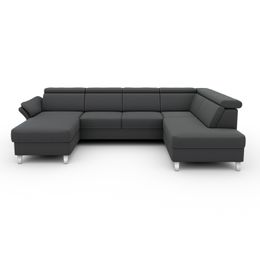 Sit & More Wohnlandschaft SIT & MORE, B:317cm H:84cm T:93cm, grau, Sofas, "Vincenzo U-Form", inklusive Kopfteilverstellung, wahlweise mit Bettfunktion,
