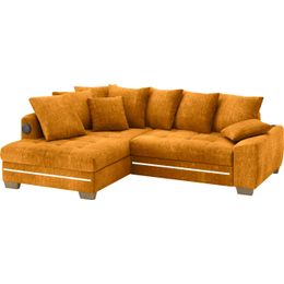 Ecksofa MR. COUCH, B:243cm H:88cm T:190cm, orange, Dolce (100% Polyester), Wohnzimmer, Sofas, "Nikita II, L-Form", mit Kaltschaum, RGB-LED,