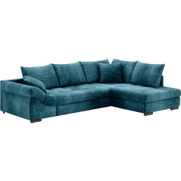 Ecksofa MR. COUCH, B:303cm H:86cm T:202cm, blau, Dolce (100% Polyester), Wohnzimmer, Sofas, "Allegro DuraFlex, L-Form", Hochschläfer-Bettauszug,