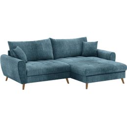 Ecksofa MR. COUCH, B:246cm H:71cm T:170cm, blau, Dolce (100% Polyester), Wohnzimmer, Sofas, "Blackburn II, L-Form", Mit Kaltschaumpolsterung bis 140