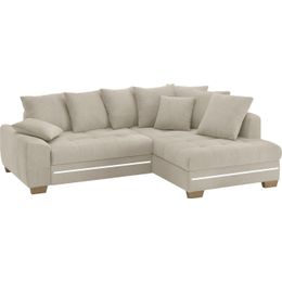Ecksofa MR. COUCH, B:243cm H:88cm T:190cm, beige, Novaclean Avanti (100% Polyester), Wohnzimmer, Sofas, "Nikita II, L-Form", mit Kaltschaum, RGB-LED