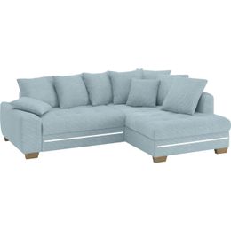 Ecksofa MR. COUCH, B:243cm H:88cm T:190cm, blau, Stripes (92% Polyester / 8% Nylon), Wohnzimmer, Sofas, "Nikita II, L-Form", mit Kaltschaum, RGB-LED