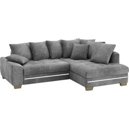 Ecksofa MR. COUCH, B:243cm H:88cm T:190cm, grau, Dolce (100% Polyester), Wohnzimmer, Sofas, "Nikita II, L-Form", mit Kaltschaum, RGB-LED Beleuchtung,