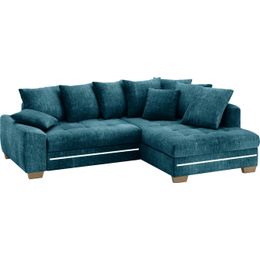 Ecksofa MR. COUCH, B:243cm H:88cm T:190cm, blau, Dolce (100% Polyester), Wohnzimmer, Sofas, "Nikita II, L-Form", mit RGB-LED Beleuchtung, wahlweise