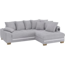 Ecksofa MR. COUCH, B:243cm H:88cm T:190cm, grau, Stripes (92% Polyester / 8% Nylon), Wohnzimmer, Sofas, "Nikita II, L-Form", RGB-LED,