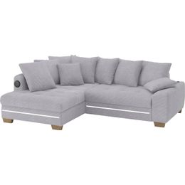 Ecksofa MR. COUCH, B:243cm H:88cm T:190cm, grau, Stripes (92% Polyester / 8% Nylon), Wohnzimmer, Sofas, "Nikita II, L-Form", mit Kaltschaum, RGB-LED,