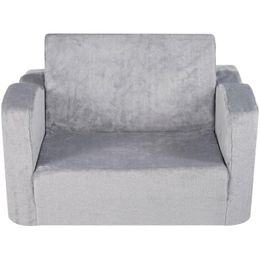 Mophorn Kindercouch, Bequeme Kleinkinderstühle, 2-in-1 Ausklappbares Schlafsofa, Umwandelbar in Liege, Spielzimmermöbel für Kinder, Grau, für Mädchen