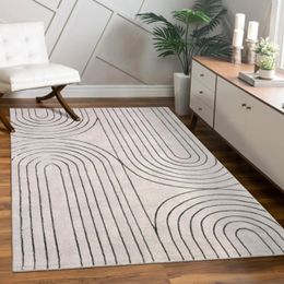 Teppich Paco Home "Tuana 215", grau, B:160cm H:15mm L:230cm, Polypropylen (PP), Teppiche, Kurzflor, Regenbogen, Hoch-Tief Struktur, Scandi-Look