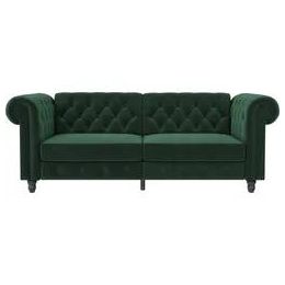 3-Sitzer DOREL HOME "Felix, Schlafsofa 236 cm, (Liegefläche 108x190cm), Rückenlehne", grün (dunkelgrün), B:236cm H:83cm T:87cm, Veloursstoff 100% Polyester, Sofas, 3-fach verstellbar, Velours, Kunstleder, Luxus-Microfaser Vintage