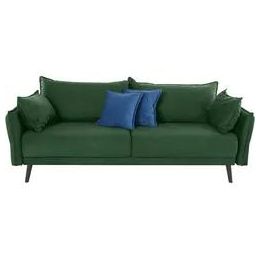 Schlafsofa Inosign "Asra", grün (flaschengrün, olivegrün), B:228cm H:95cm T:104cm, 100% Polyester, Sofas, incl. Bettfunktion und Bettkasten, Seitentasche im Armteil, Federkern