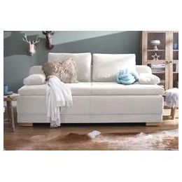 Schlafsofa Inosign "Berlin", beige, B:202cm H:99cm T:98cm, Samtoptik (100% Polyester), Sofas, Dauerschläfer mit Boxspringfederung, Bettfunktion und Bettkasten, Topseller