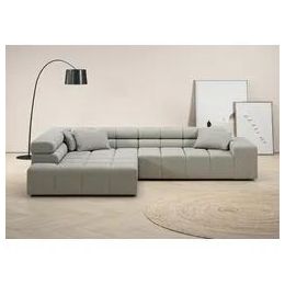 Ecksofa Inosign "Ancona incl. Kopfteilverstellung, Zierkissen Breite 319cm, L-Form", grau (hellgrau), B:319cm H:70cm T:215cm, Struktur (85% Polyester, 15% Viskose), Luxus-Microfaser weich (98% Polyester, 2% Nylon), Velours (100% Polyester), Sofas, wahlweise motorische Sitztiefenverstellung, auch in Cord + Easy Care, Topseller