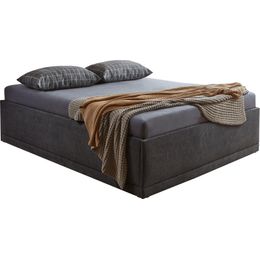 Polsterbett "Texel", schwarz, B:166cm H:42cm L:206cm, Bezug Bett: Veloursstoff 100% Polyester oder Microfaser (100% Polyester);Bonnell-Federkernmatratze: 51% Polypropylen, 39% Polyester und 10% Baumwolle;Kaltschaummatratze: 100% Polyester, Bezug abnehm- und waschbar bis 60C;Kissenbezug: 100% Polyester, Füllung : 100% Polyester (Hohlfaser), Westfalia Schlafkomfort, Betten, Komforthöhe mit Zierkisse