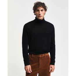 Rollkragenpullover Gant "EXTRAFINE MERINO WOOL TURTLENECK", Herren, Gr. L, schwarz, Strick, Obermaterial: 100% Wolle, casual, regular fit, Langarm Rippbündchen, Pullover