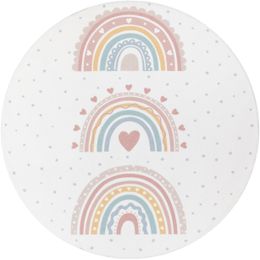 Kinderteppich Paco Home "Eliz 392", rosa, H:12mm Ø:160cm, Polyester, Teppiche, Kurzflor, Spielteppich, Patchwork-Muster, Motiv Punkte & Regenbogen