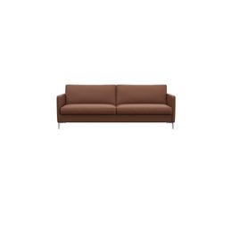 3-Sitzer FLEXLUX "Fiore, super Sitzkomfort durch Kaltschaum im Sitz", braun (old chesnut), B:214cm H:85cm T:92cm, 100% Echteder, Sofas, schmale Armlehnen, F&uuml;&szlig;e Alu