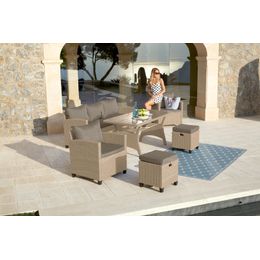 Gartenlounge-Set Konifera "Amsterdam", beige (natur, beige), Polyrattan, Sitzmöbel-Sets, Gartenmöbel-Set, Stahl, Ablagefläche unter dem Tisch, Loungeset