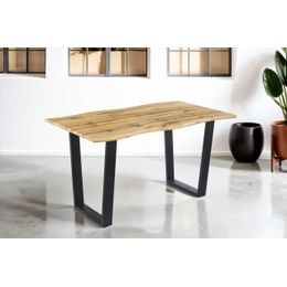 Esstisch Baumkante 140x80 cm Holz Wildeiche-Optik V-Gestell Metall schwarz KOPENHAGEN