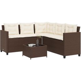 Avimac Gartensofa in L-Form mit Tisch und Kissen Braun Poly Rattan