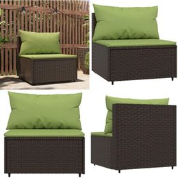 vidaXL - Garten-Mittelsofa mit Kissen Braun Poly Rattan - Mittelsofa - Mittelsofas - Home & Living - Braun