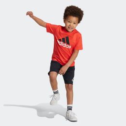 Trainingsanzug adidas Sportswear "LK BL CO T SET", Kinder, Gr. 110, rot (bright rot), Obermaterial: 100% Baumwolle, sportlich, Sportanzüge