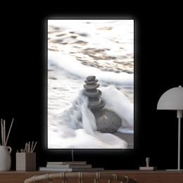 LED-Wechselbild Steinturm und Welle