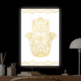 LED-Wechselbild Hamsa Hand Illustration wei&szlig; gold