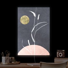 LED-Wechselbild Goldener Mond mit Schilf