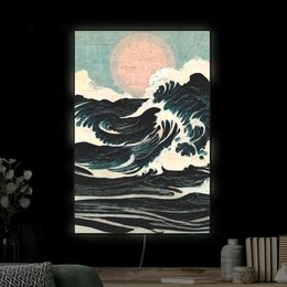 LED-Wechselbild Shabby Wellen Illustration mit Sonne