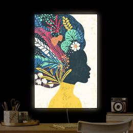 LED-Wechselbild Frau mit Blumenafro