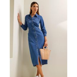 Jeanskleid Heine "Jeans-Kleid", Damen, Gr. 36, Normalgrößen, blau (blau, bleached), Denim/Jeans, 72% Baumwolle, 27% Polyester, 1% Elasthan, unifarben, lang, Langarm, Kleider