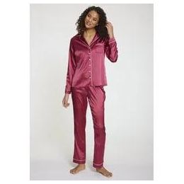 Pyjama s.Oliver, Damen, Gr. 46, lila (beere), Satin, Obermaterial: 95% Polyester, 5% Elasthan, unifarben, klassisch, bequem lang, V-Ausschnitt, Langarm eingesetzt Manschette, Homewear-Sets, mit Schlafmaske