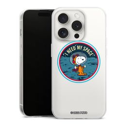 DeinDesign iPhone 15 Pro Handy Slim Case Silikon Handyh&uuml;lle transparent H&uuml;lle extra d&uuml;nn Peanuts Weltall Snoopy Silikon Slim Case