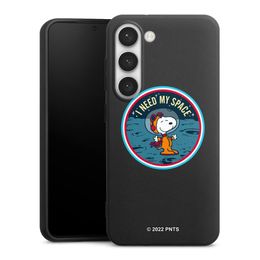 DeinDesign Galaxy S23 Handy Premium Silikon H&uuml;lle Handyh&uuml;lle schwarz Case Peanuts Weltall Snoopy Silikon Premium Case