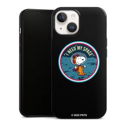DeinDesign iPhone 14 Handy Slim Case extra d&uuml;nn Silikon Handyh&uuml;lle schwarz H&uuml;lle Peanuts Weltall Snoopy Silikon Slim Case