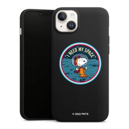 DeinDesign iPhone 14 Handy Premium Silikon H&uuml;lle Handyh&uuml;lle schwarz Case Peanuts Weltall Snoopy Silikon Premium Case