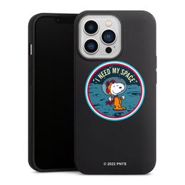 DeinDesign iPhone 13 Pro Handy Premium Silikon H&uuml;lle Handyh&uuml;lle schwarz Case Peanuts Weltall Snoopy Silikon Premium Case