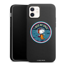 DeinDesign iPhone 12 Handy Premium Silikon H&uuml;lle Handyh&uuml;lle schwarz Case Peanuts Weltall Snoopy Silikon Premium Case
