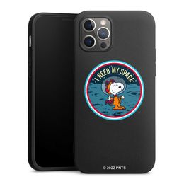 DeinDesign iPhone 12 Pro Handy Premium Silikon H&uuml;lle Handyh&uuml;lle schwarz Case Peanuts Weltall Snoopy Silikon Premium Case