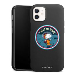 DeinDesign iPhone 12 mini Handy Premium Silikon H&uuml;lle Handyh&uuml;lle schwarz Case Peanuts Weltall Snoopy Silikon Premium Case
